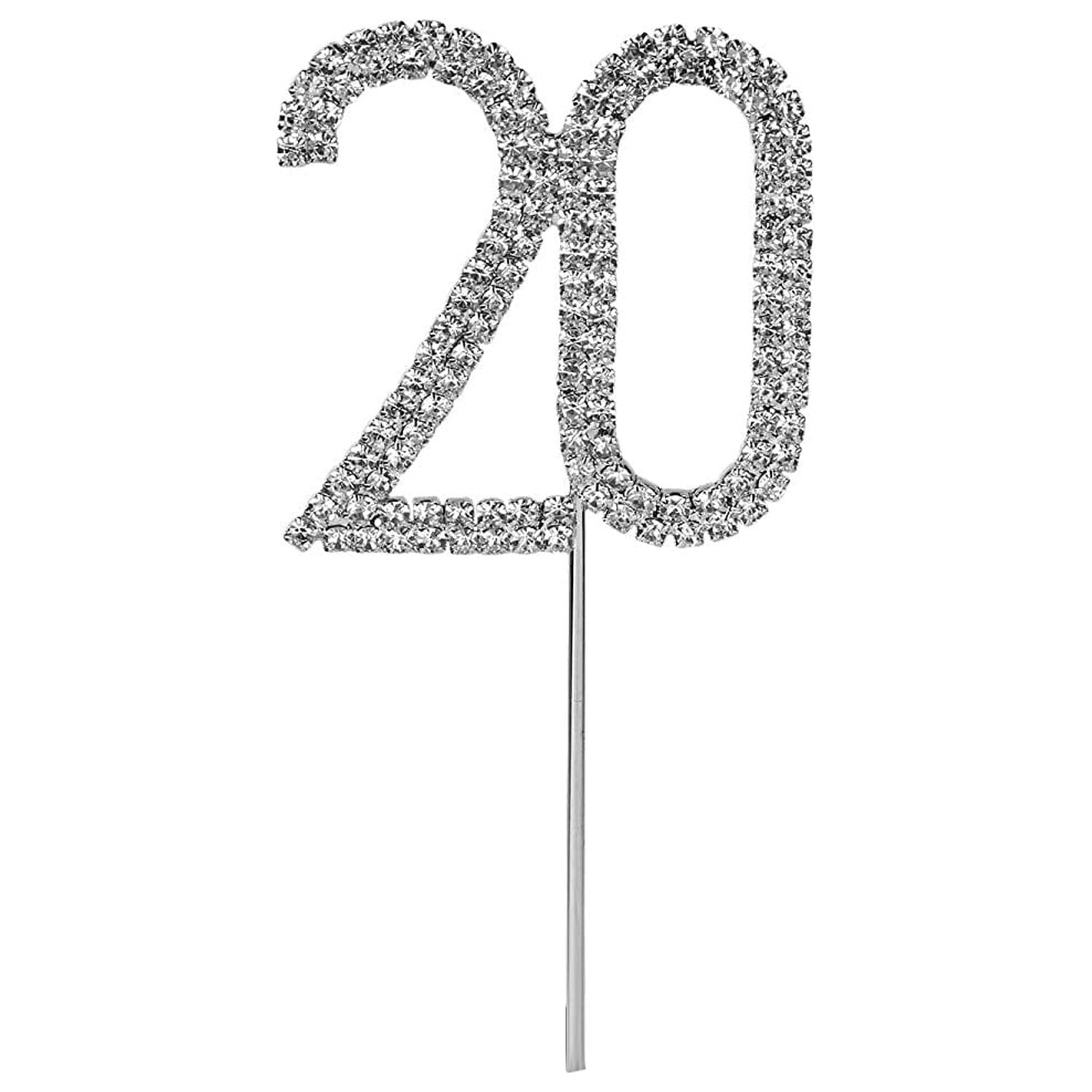 O'Creme Rhinestone Silver-Colored Number-20 Cake Topper 2 Inch ...