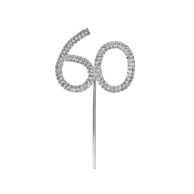 O'Creme Rhinestone Silver-Colored Number-60 Cake Topper 2 Inch ...