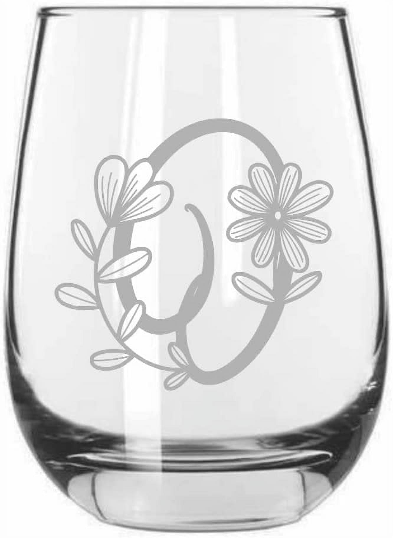 O Daishy Daisy Monogram Etched 15.25oz Libbey Stemless Wine Glass ...