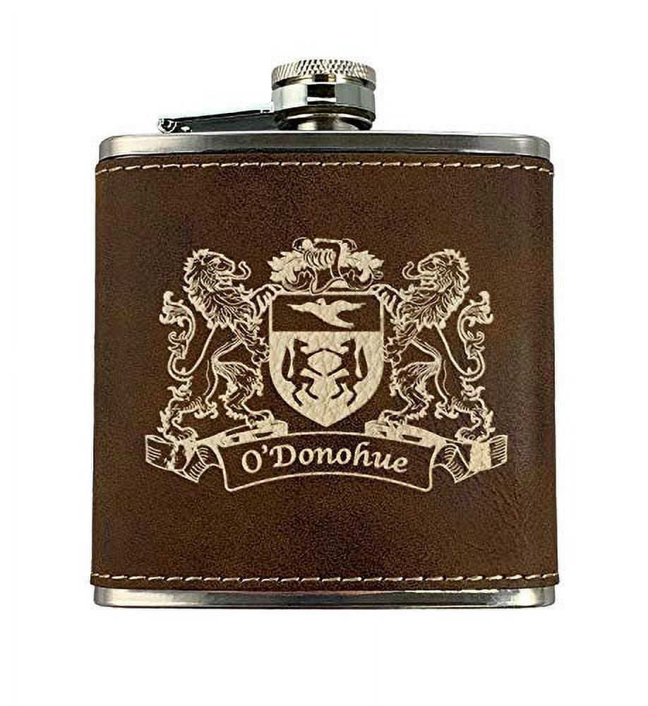 O'Donohue Irish Coat of Arms Leather Flask - Rustic Brown - Walmart.com