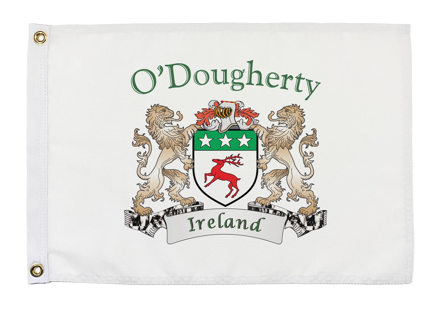 O'Dougherty Irish Coat of Arms Small White Flag - 16"x10.5" inches ...