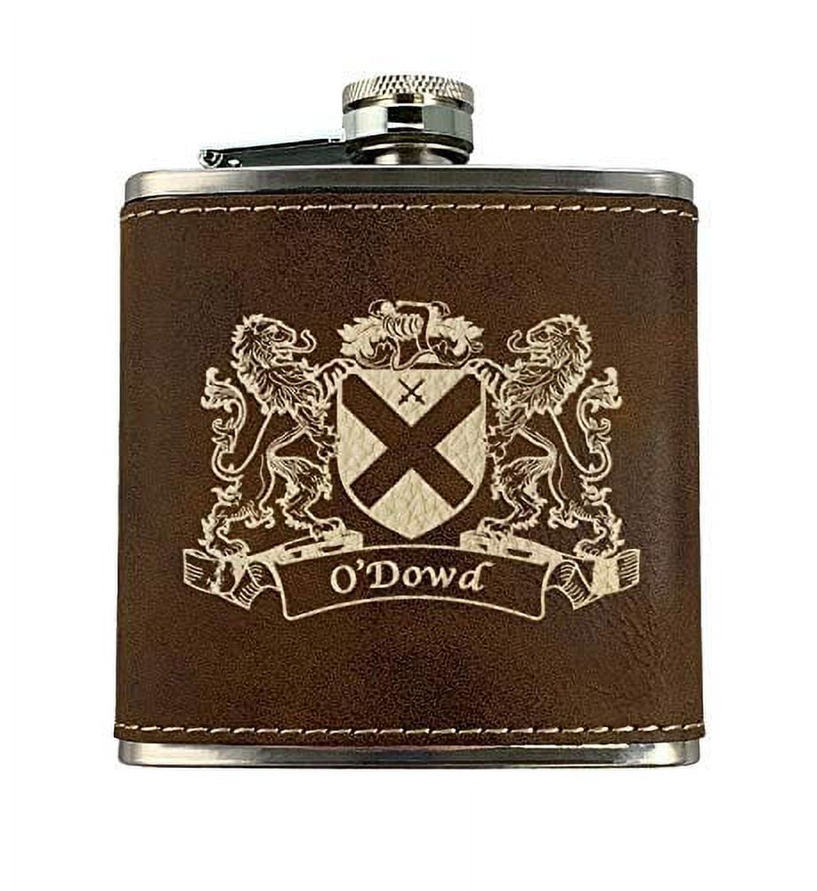 O'Dowd Irish Coat of Arms Leather Flask - Rustic Brown - Walmart.com
