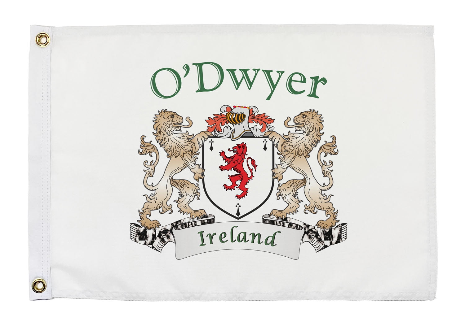 O'Dwyer Irish Coat of Arms Small White Flag - 16"x10.5" inches ...