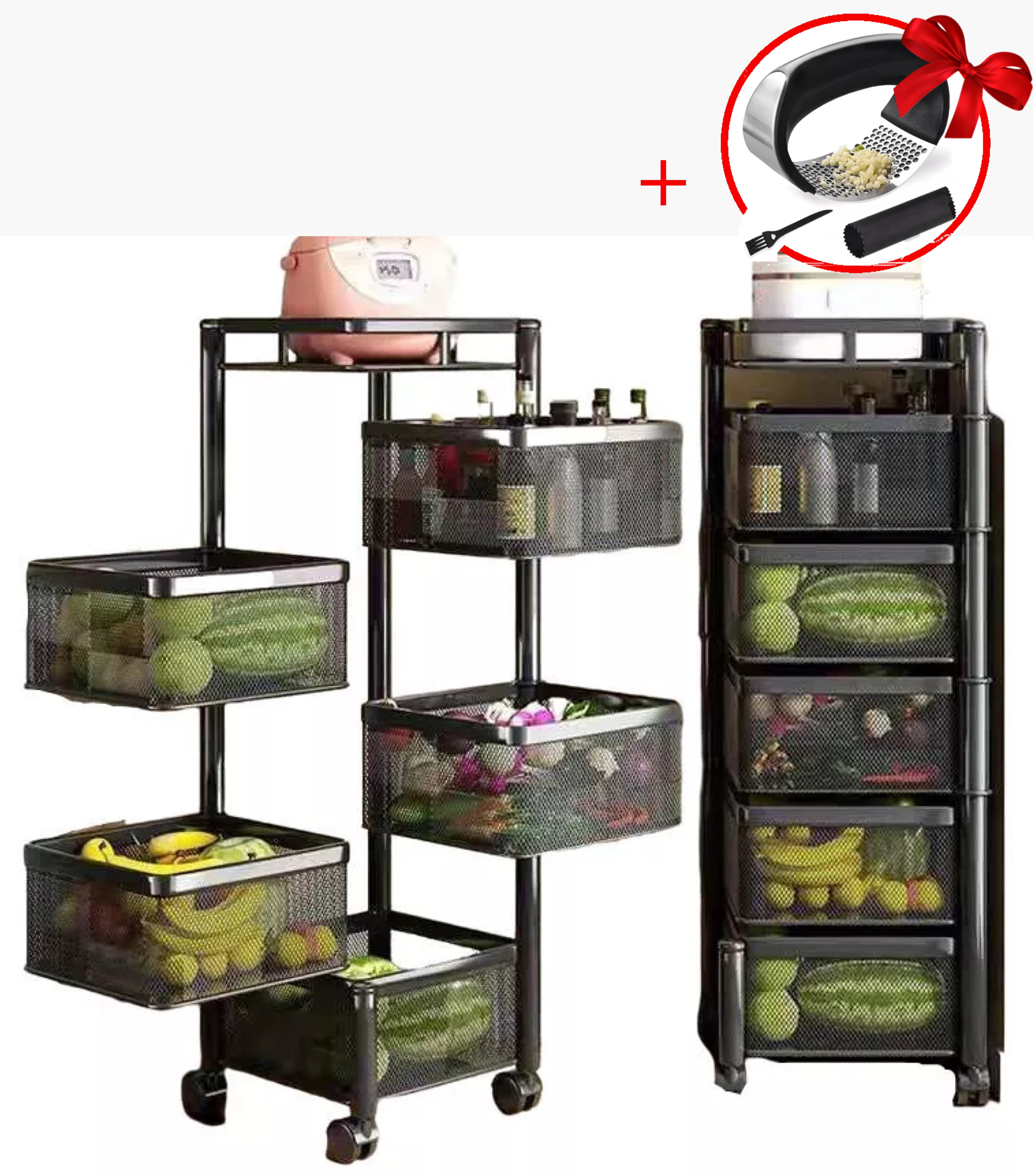 O'Force 5-Tier Rotating Storage Rack, Fruit and Vegetable Cart, Fruit ...