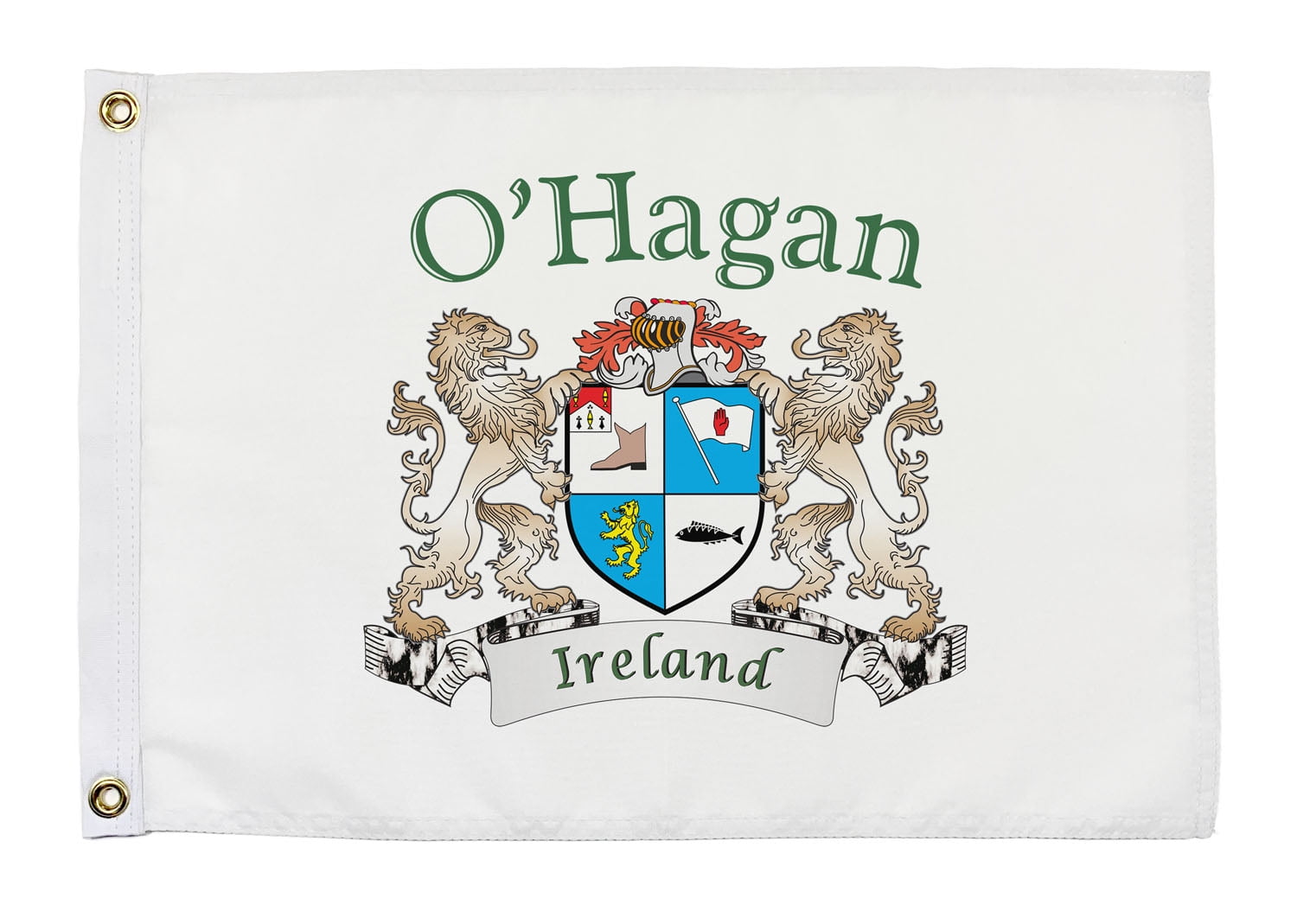 O'Hagan Irish Coat of Arms Small White Flag - 16"x10.5" inches ...