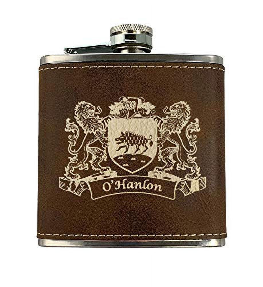 O'Hanlon Irish Coat of Arms Leather Flask - Rustic Brown - Walmart.com