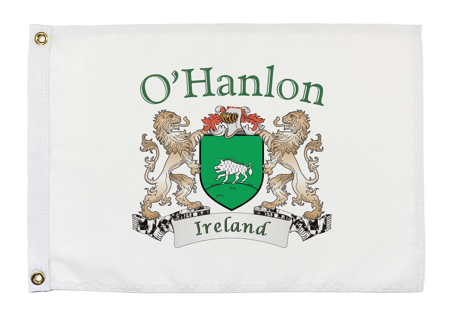 O'Hanlon Irish Coat of Arms Small White Flag - 16"x10.5" inches ...
