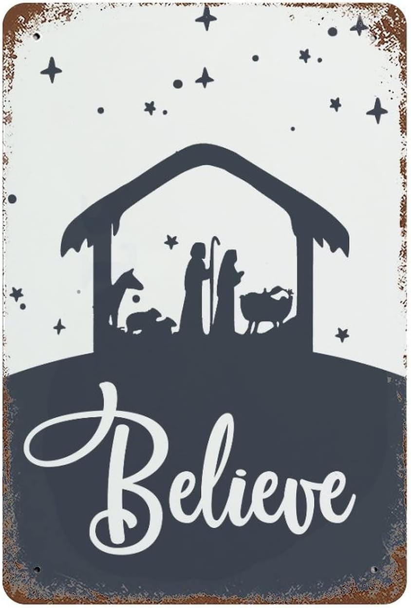 O Holy Night Aluminum Sign Religious Christian Nativity Scene Retro ...
