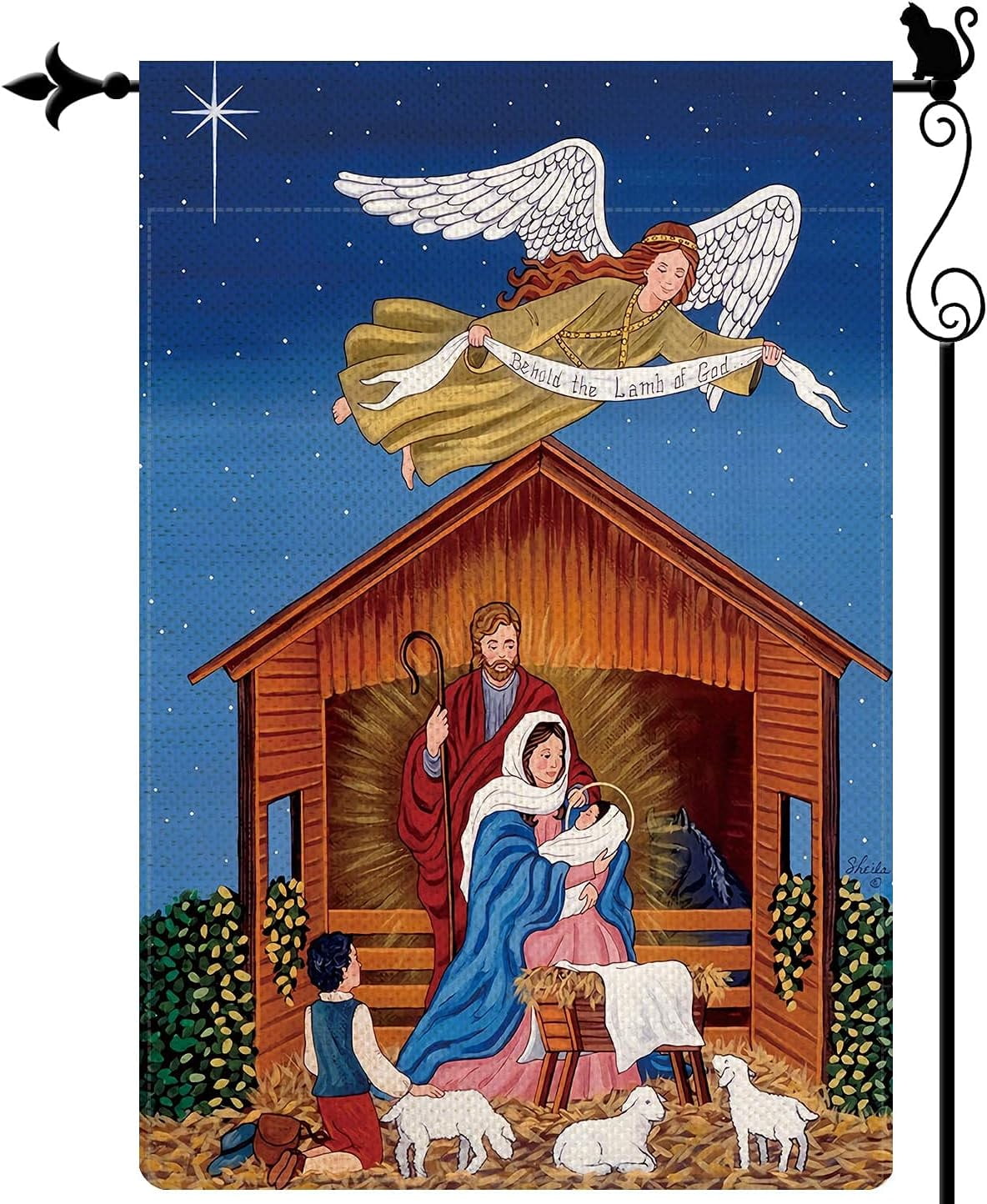 O Holy Night Garden Flag Behold The Lamb of God Garden Flag Nativity ...
