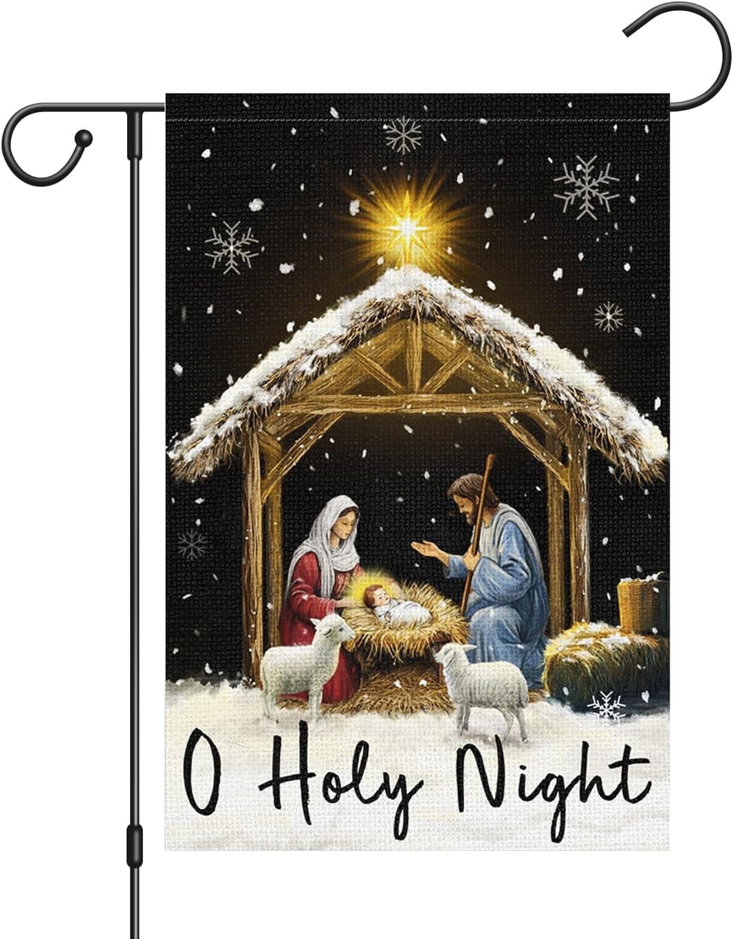 O Holy Night Nativity Garden Flag 12 x 18 Inch Double Sided Burlap ...