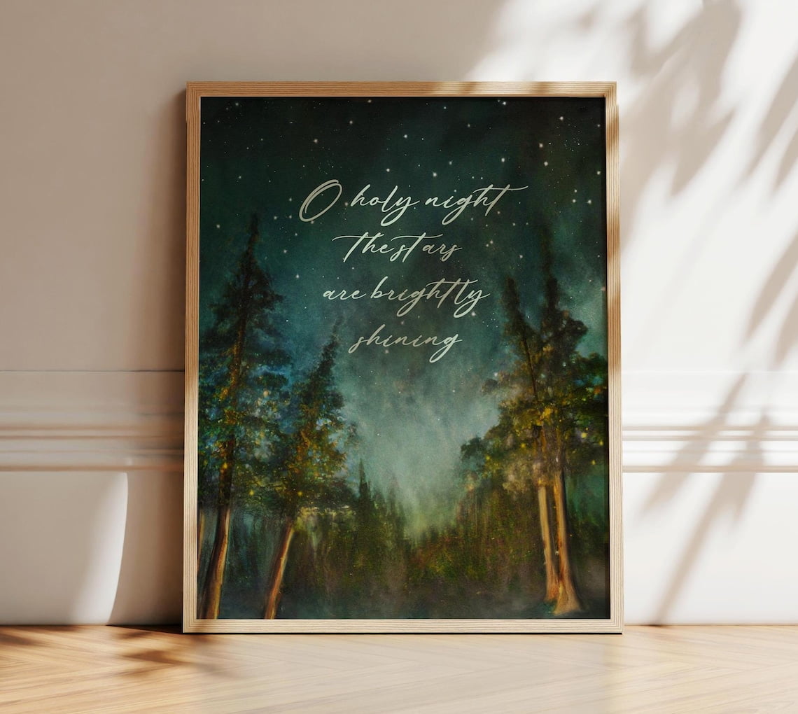 O Holy Night Print, Wall Art, Stars And Pine Tree Home Decor #108 ...