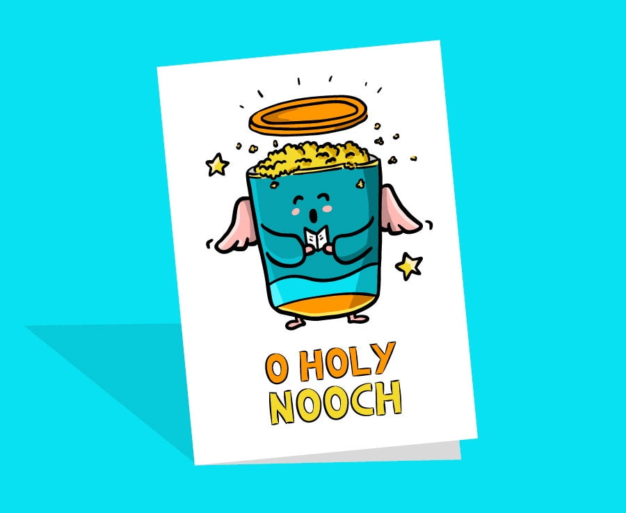 O Holy Nooch Card – Fun Popcorn Character Design for Vegans – Blank ...