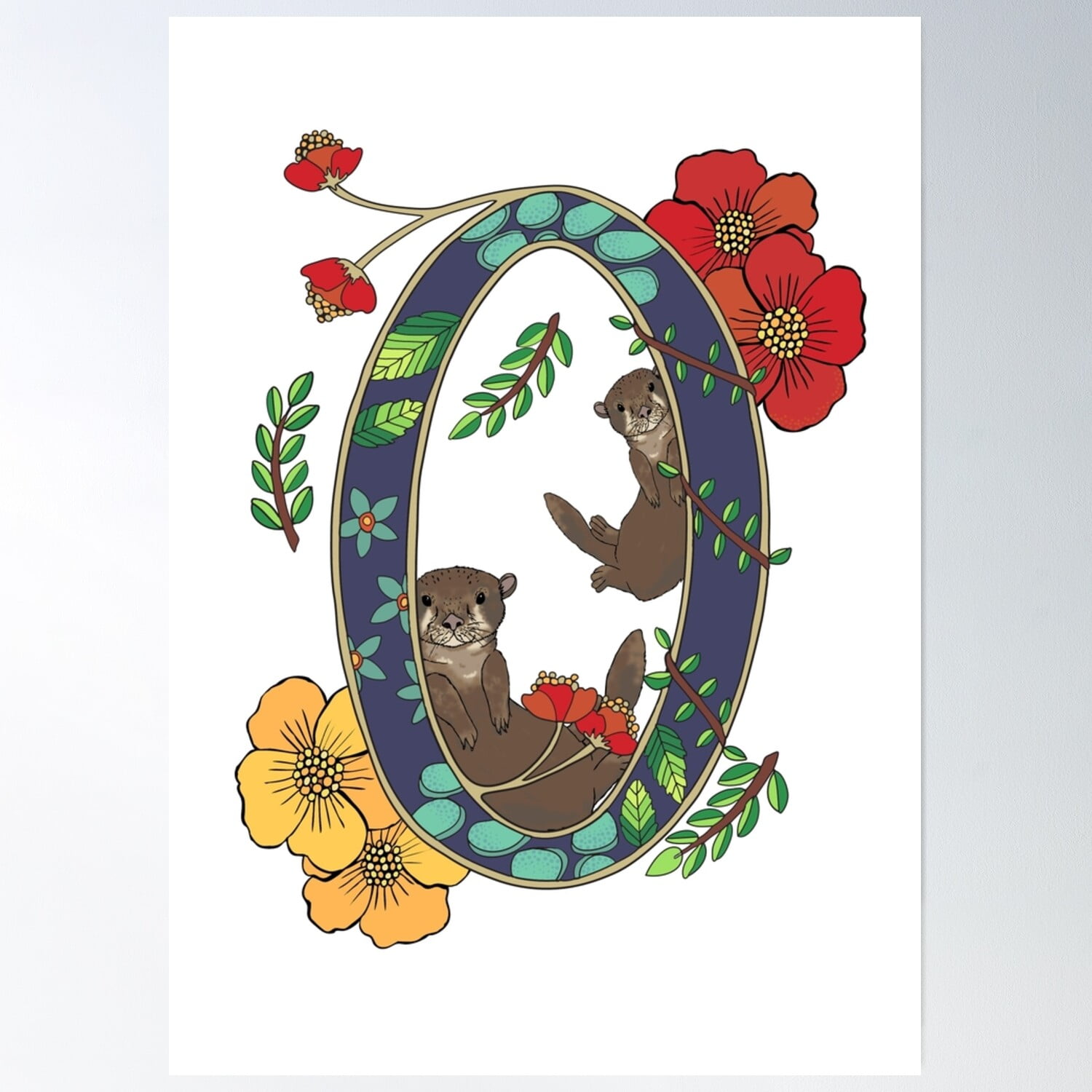 O Is For Otter, Art Nouveau Style Animal Alphabet Letter, Plain ...