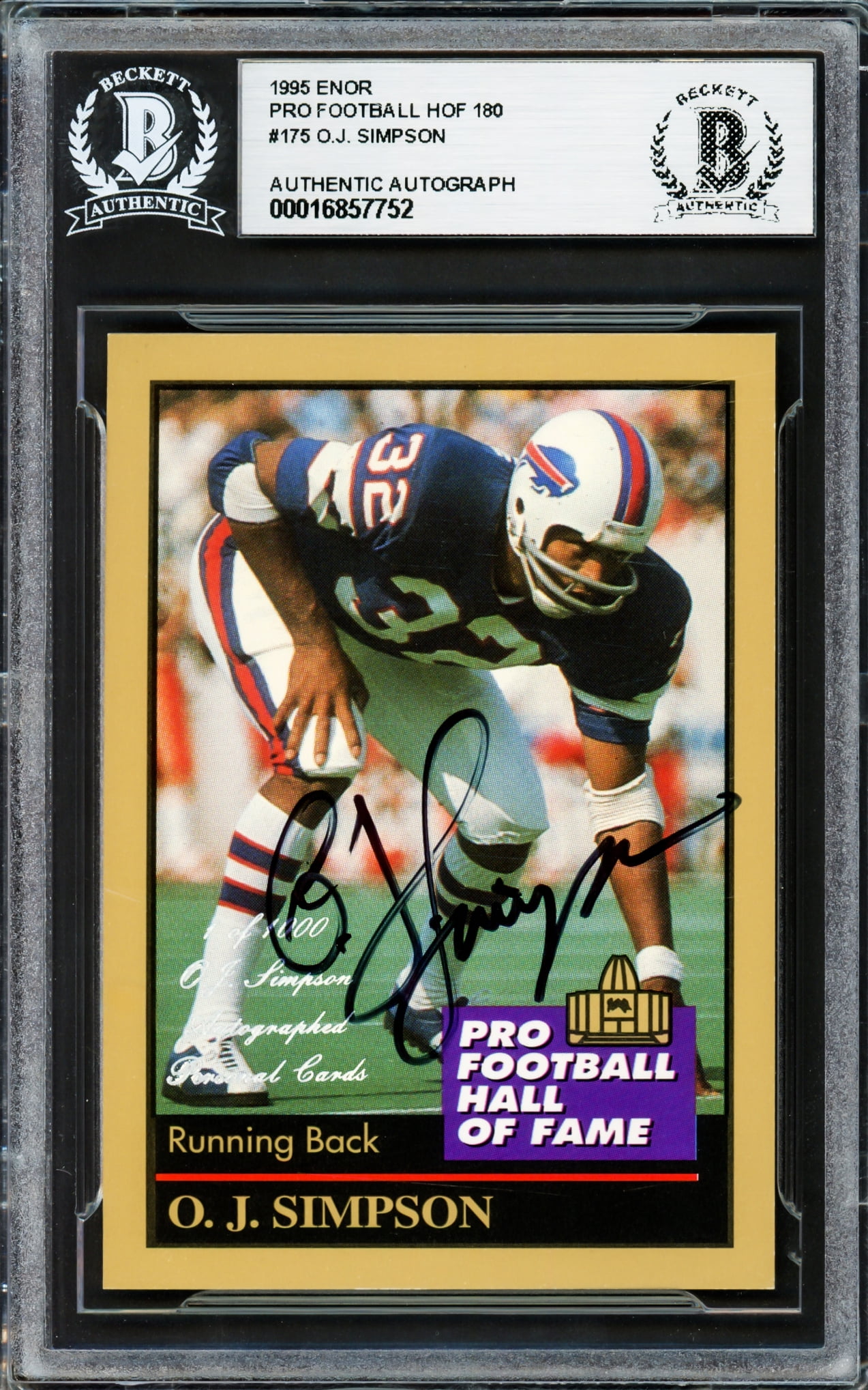 O.J. Simpson Autographed 1995 Enor Pro Hall of Fame HOF Card #175 ...