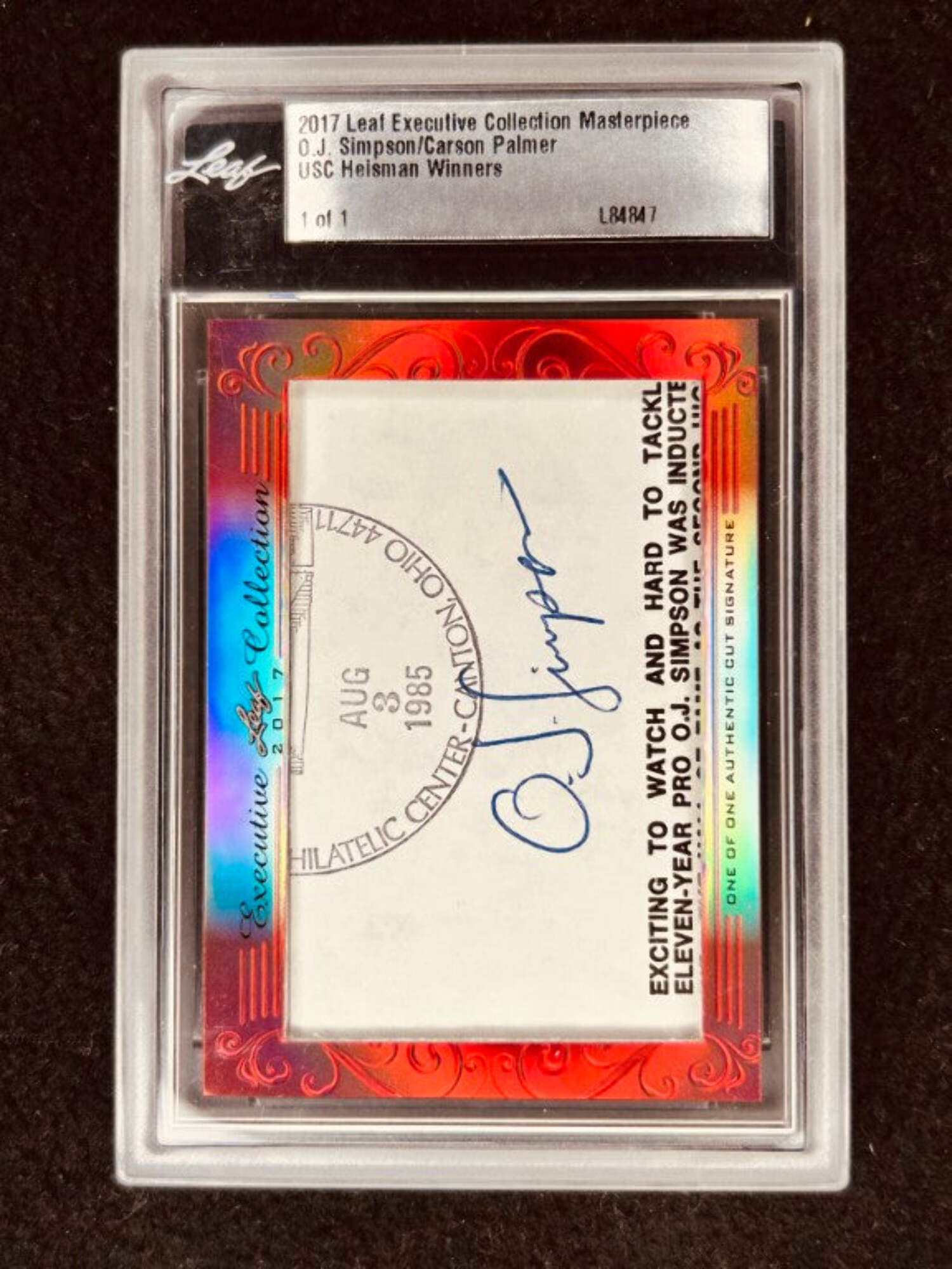 O.J. Simpson and Carson Palmer 2017 Leaf Masterpiece Cut Signature ...