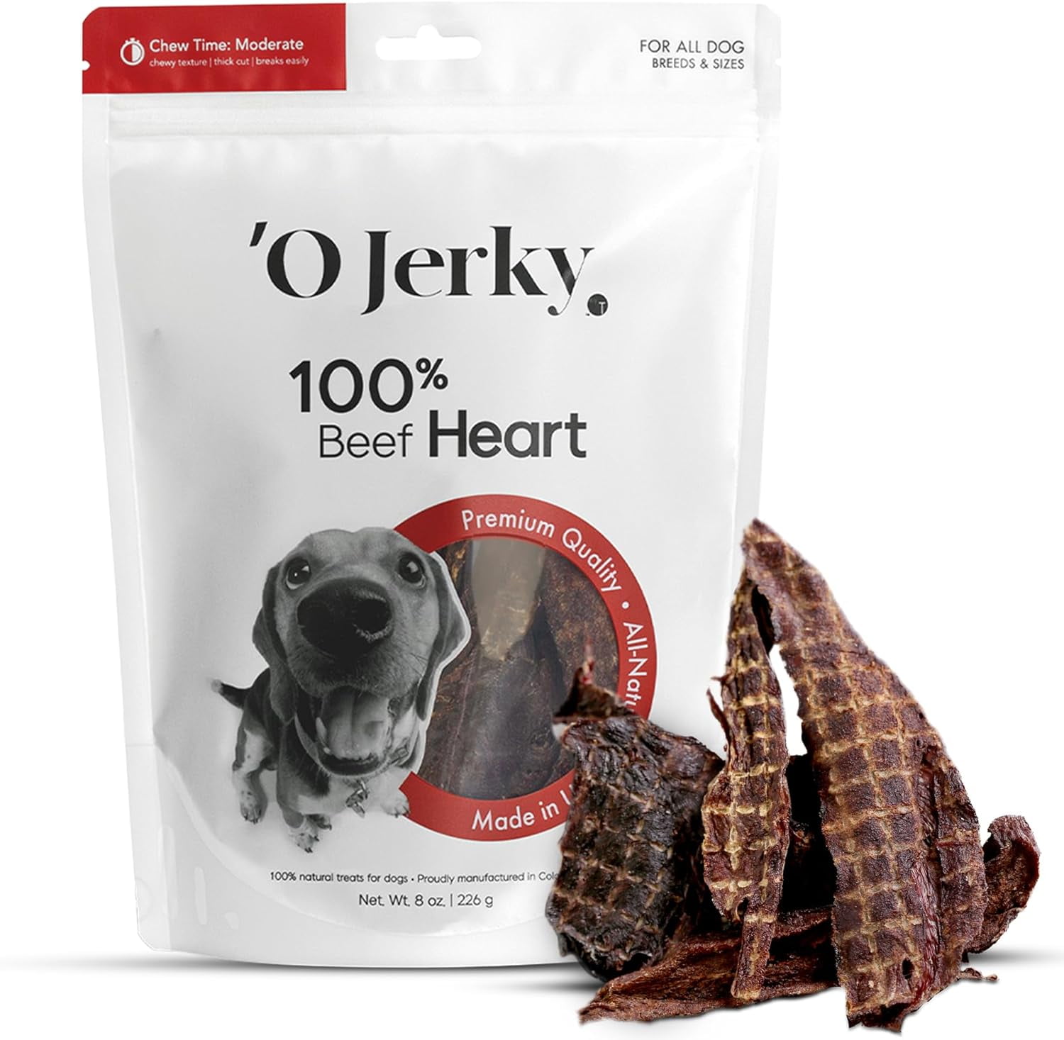 'O Jerky 100% Beef Heart Dog treats – 8oz Single Ingredient Human Grade ...