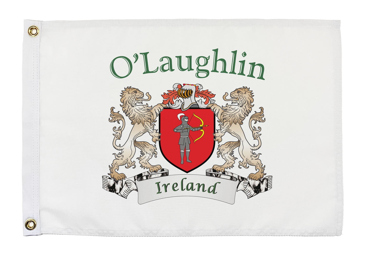 O'Laughlin Irish Coat of Arms Small White Flag - 16"x10.5" inches ...