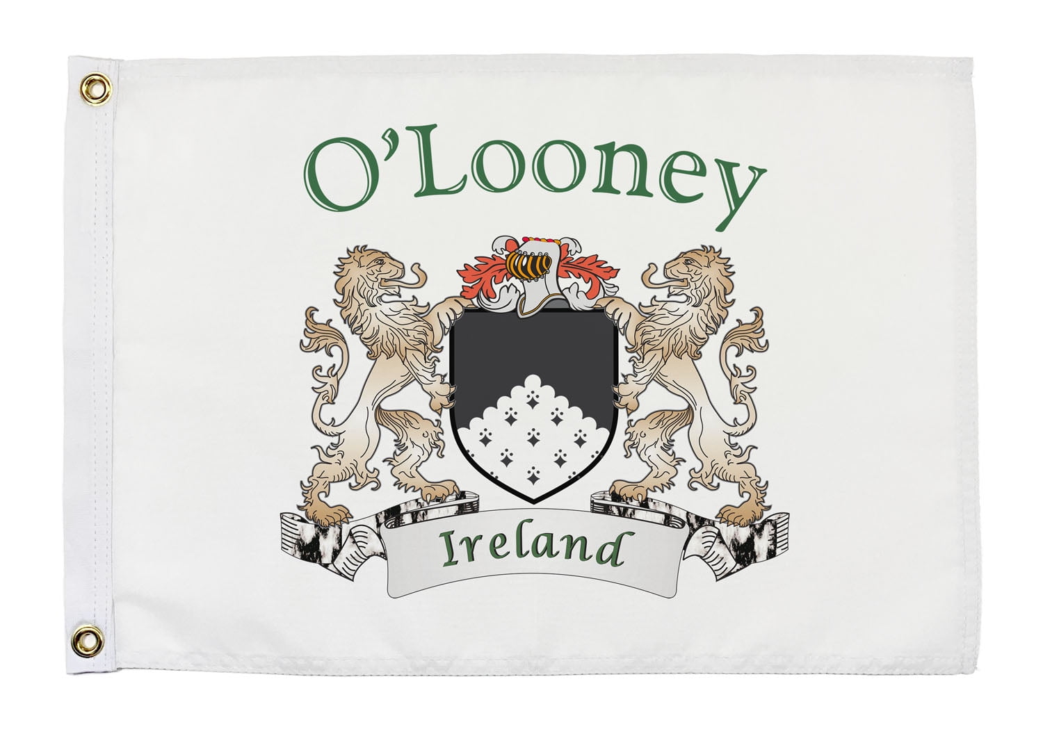 O'Looney Irish Coat of Arms Small White Flag - 16"x10.5" inches ...