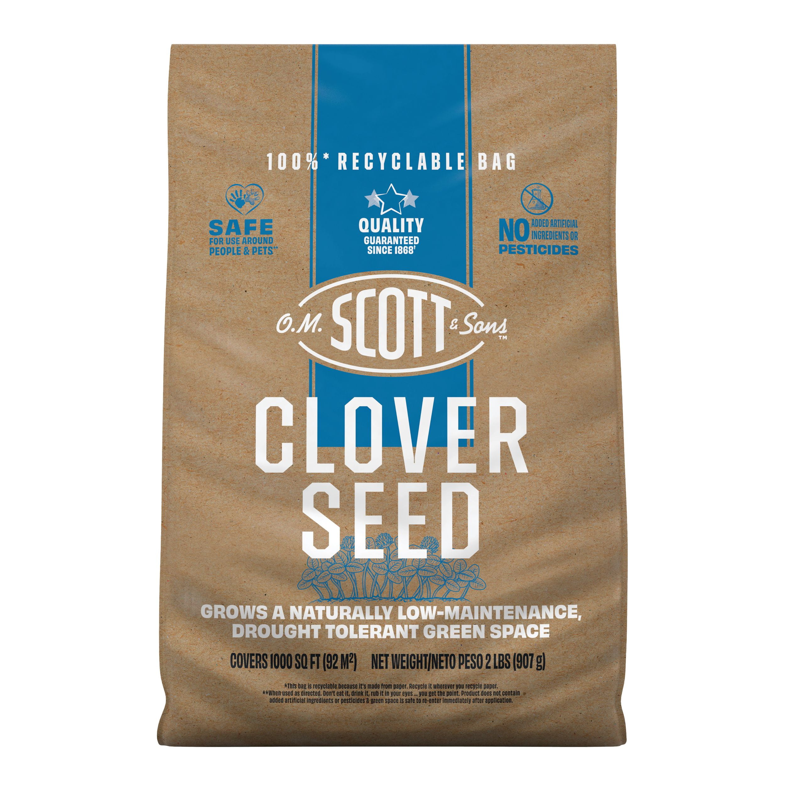 Scotts O.M. Scott and Sons Clover Seed 2 lb, Low-Maintenance Lawn Seed ...