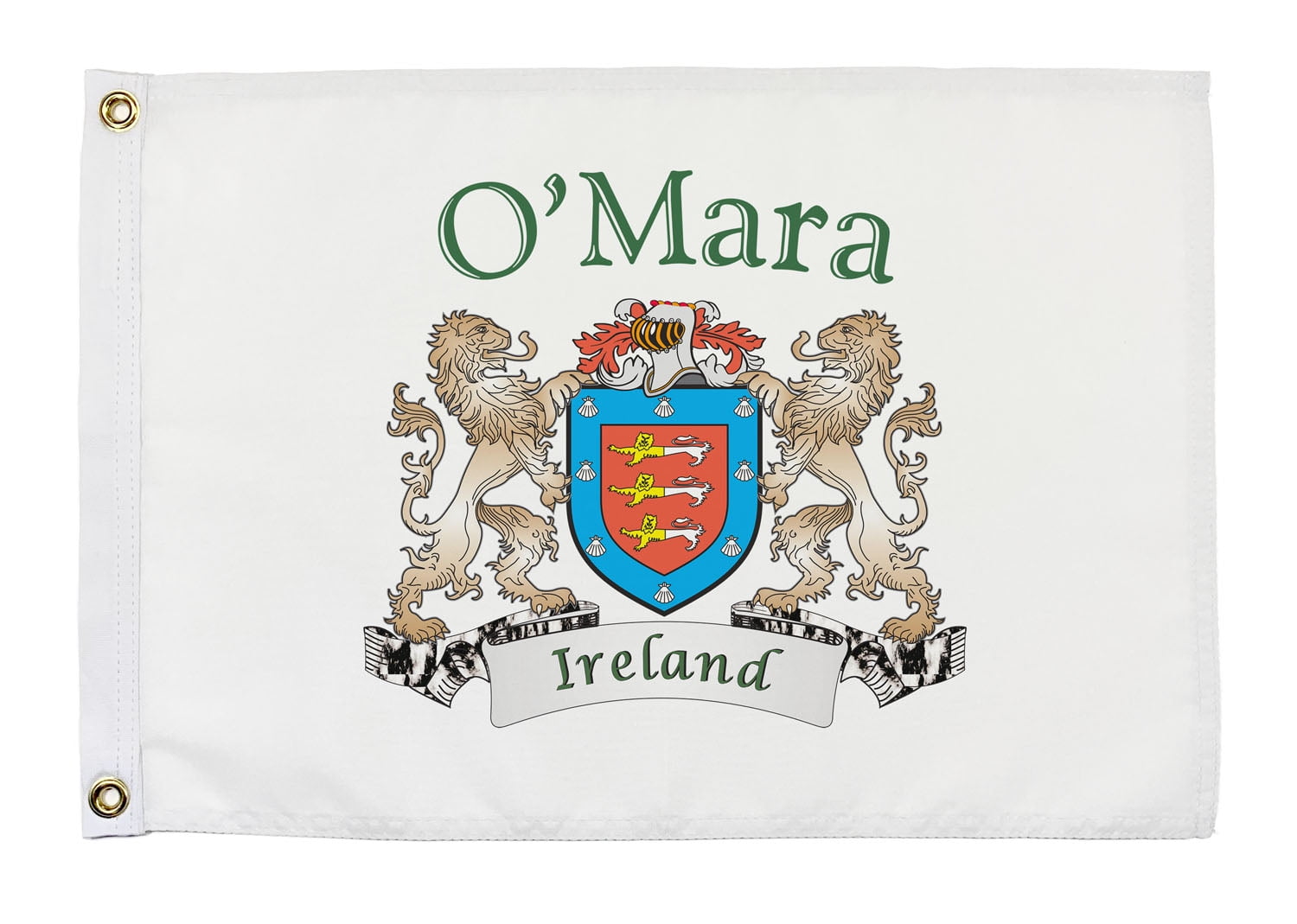 O'Mara Irish Coat of Arms Small White Flag - 16"x10.5" inches - Walmart.com