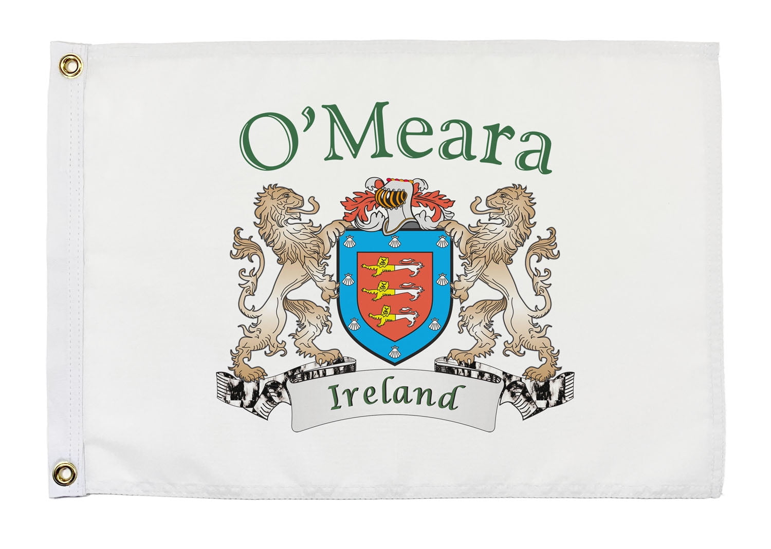 O'Meara Irish Coat of Arms Small White Flag - 16"x10.5" inches ...