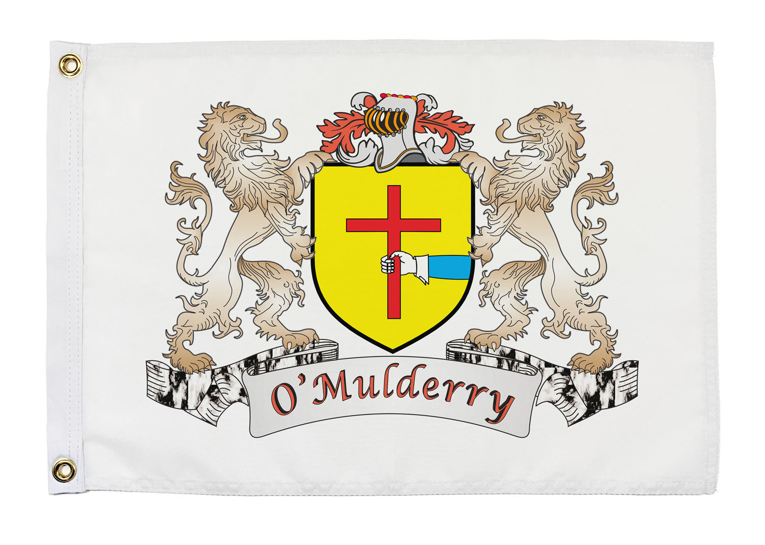 O'Mulderry Irish Coat of Arms Small White Flag - 16"x10.5" inches ...