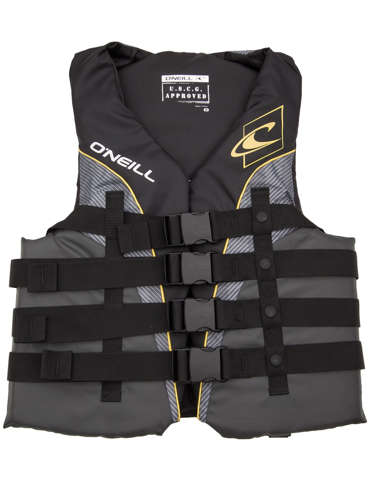 Oneill Mens Superlite Uscg Life Vest M Black Graphite Smoke Yellow