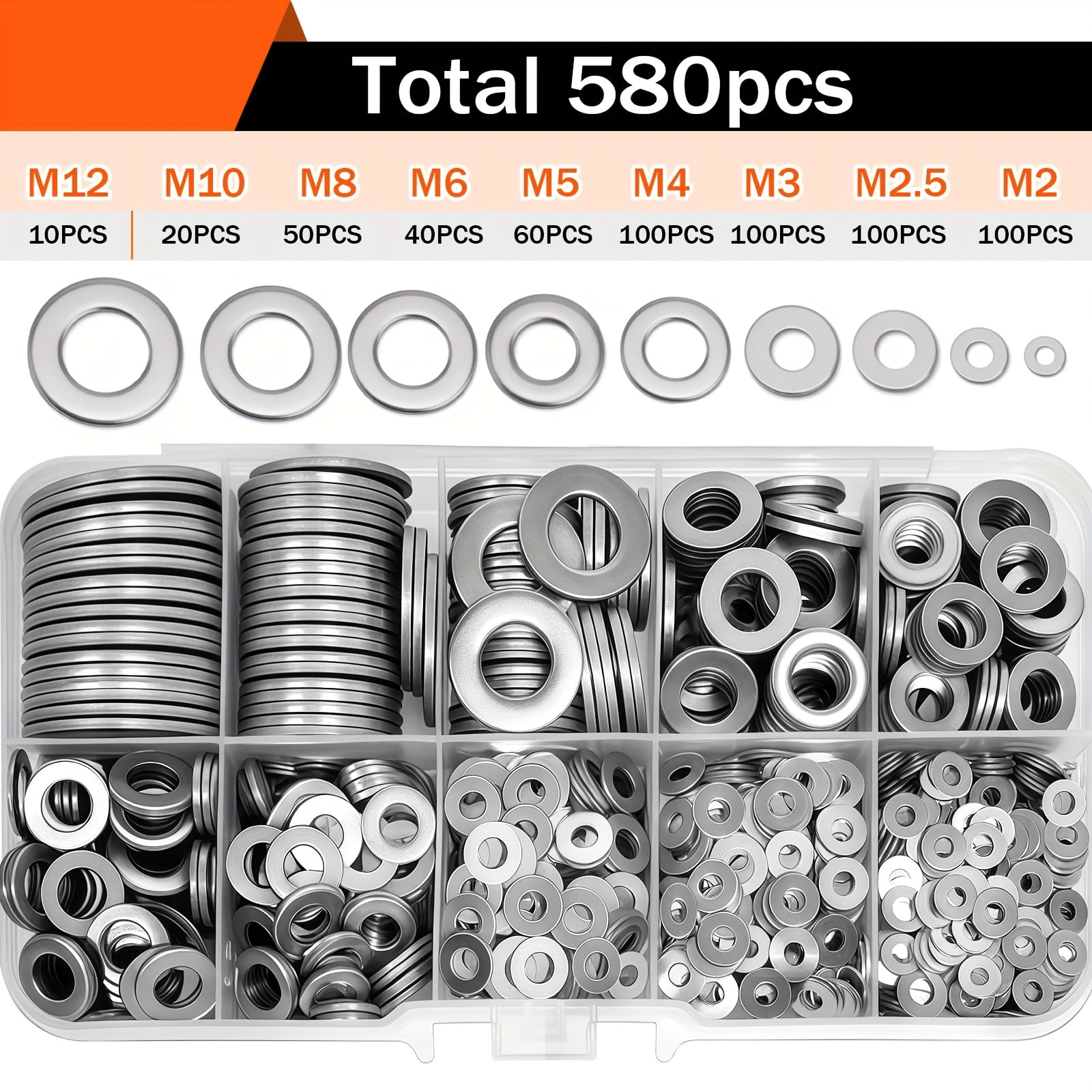 O-Ring Fastener Spacer Set with Storage Box, Includes 9 Common Sizes ...
