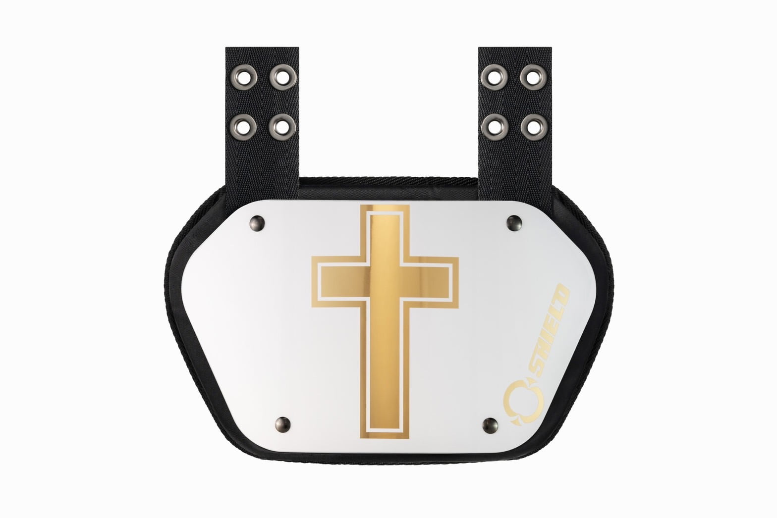O Shield Golden Cross White Chrome Football Back Plate, Adult Fit ...