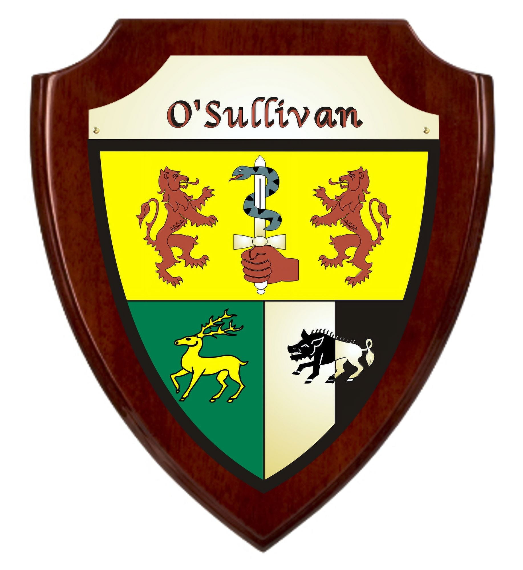 O'Sullivan Irish Coat of Arms Shield Plaque - Rosewood Finish - Walmart.com