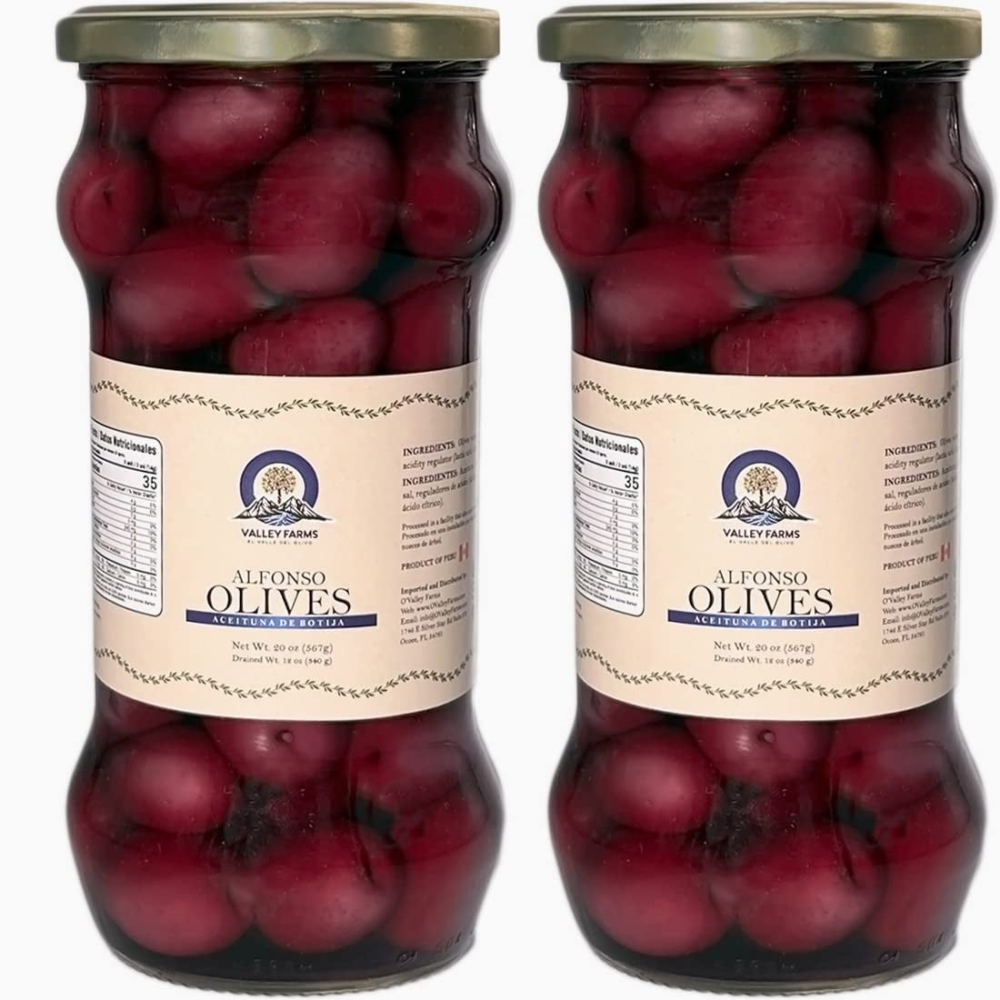 O'Valley Farms Imported Dark Alfonso Black Olives Whole & Botija Olives ...