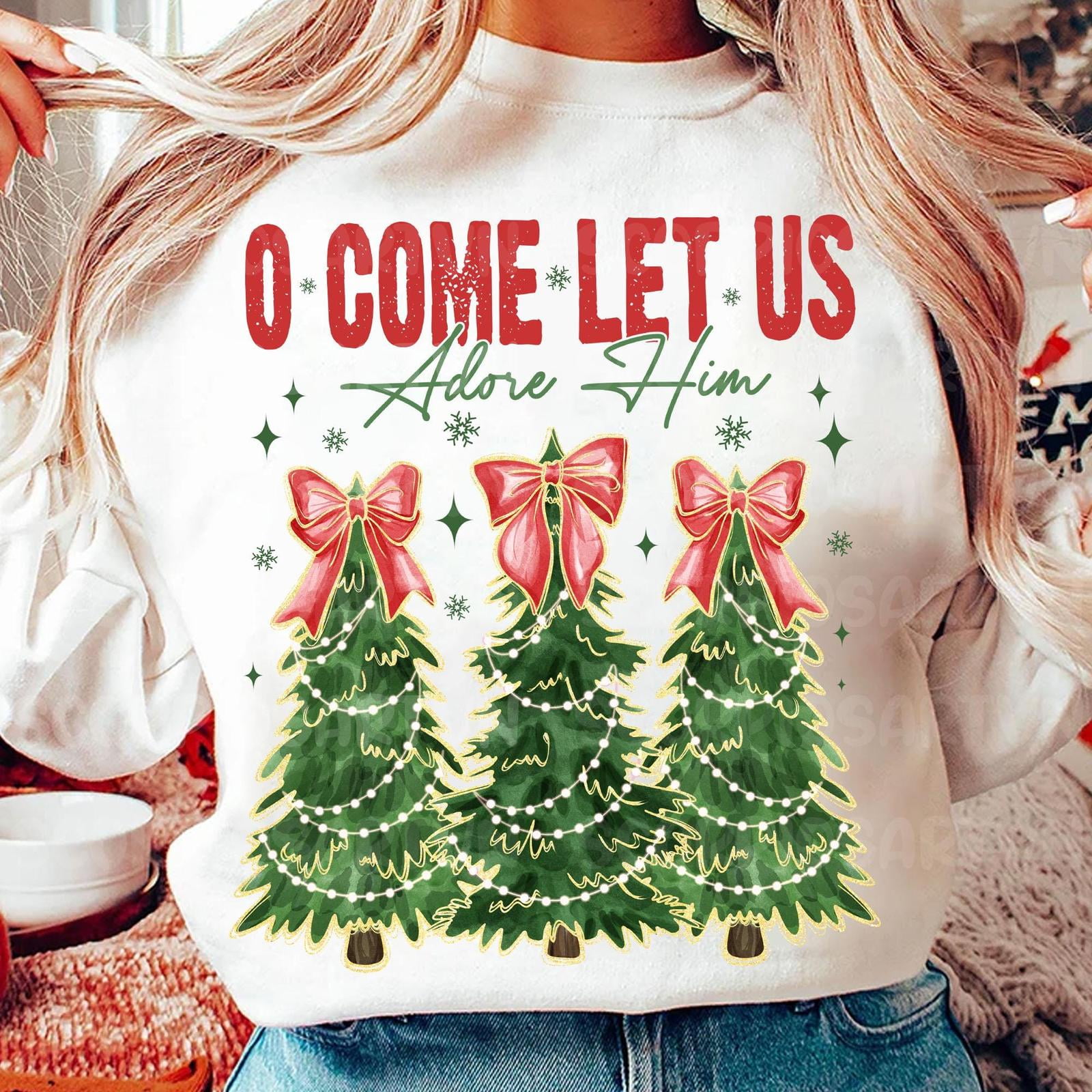 O come let us adore Him Png, Glitter Watercolor Christmas Tree Png ...