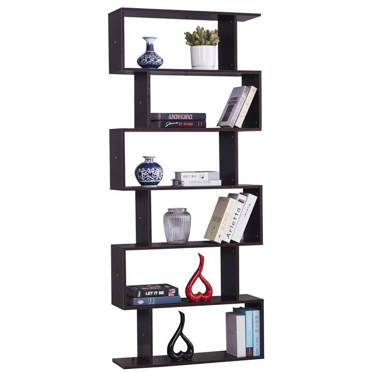 O'force 6 Shelf Bookcase, Modern S-Shaped Z-Shelf Style Bookshelf ...