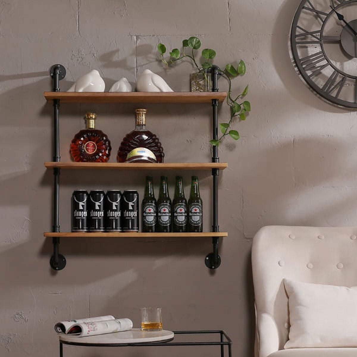 O'force Industrial pipe wall shelves 3 Tiers-Shelf Metal - Walmart.com