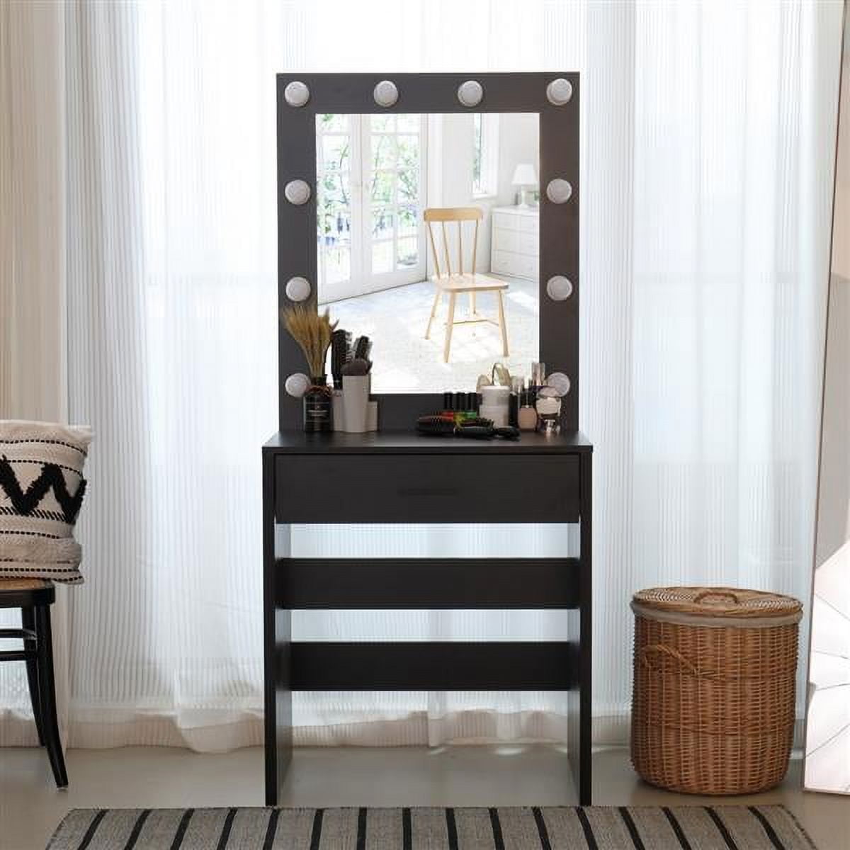 O'force Single Drawer Dresser with Light Cannon and Large Mirror Black ...