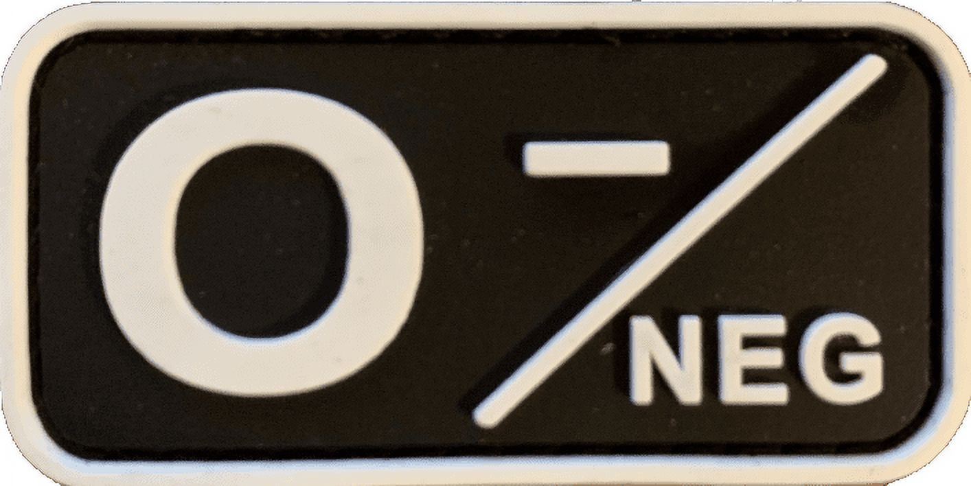 O- negative Blood type hook and loop Patch black and white PVC ...