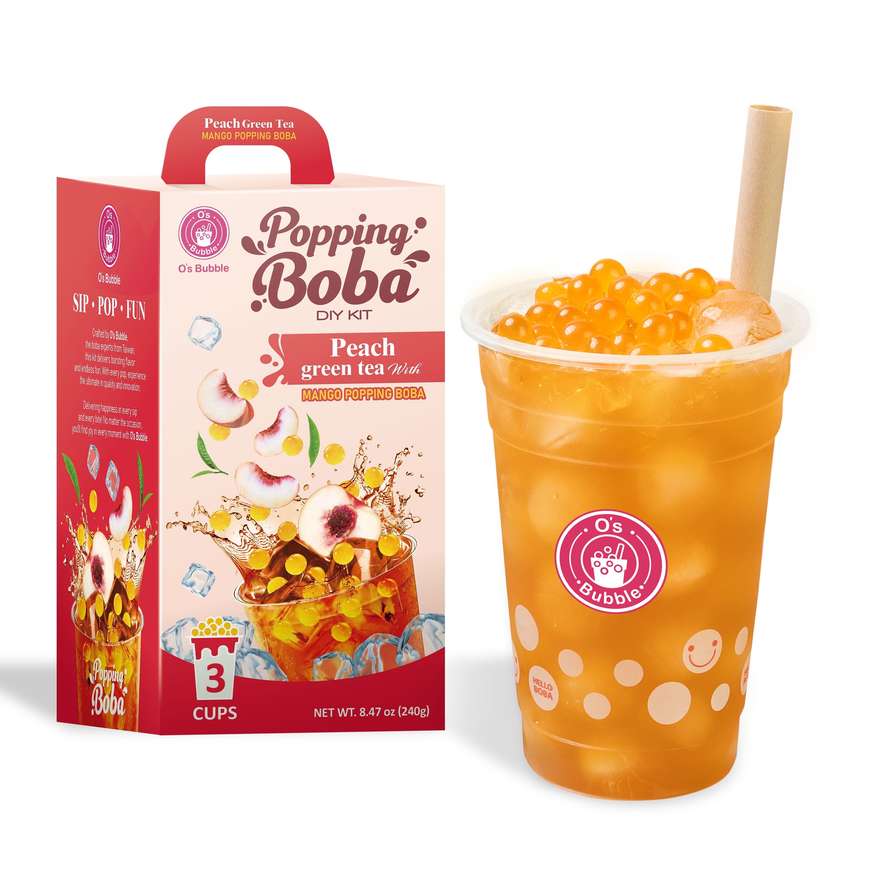 O’s Bubble Popping Boba DIY Kit – 3 Servings – Refreshing Peach Green ...