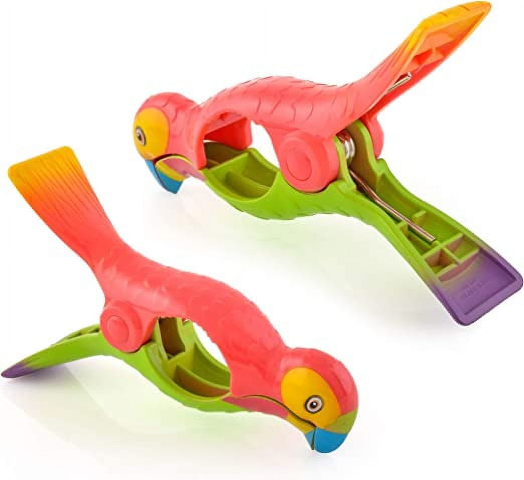 O2COOL Boca Plastic Beach Towel Clips Multi-Color Parrot Shape 2 Clips ...