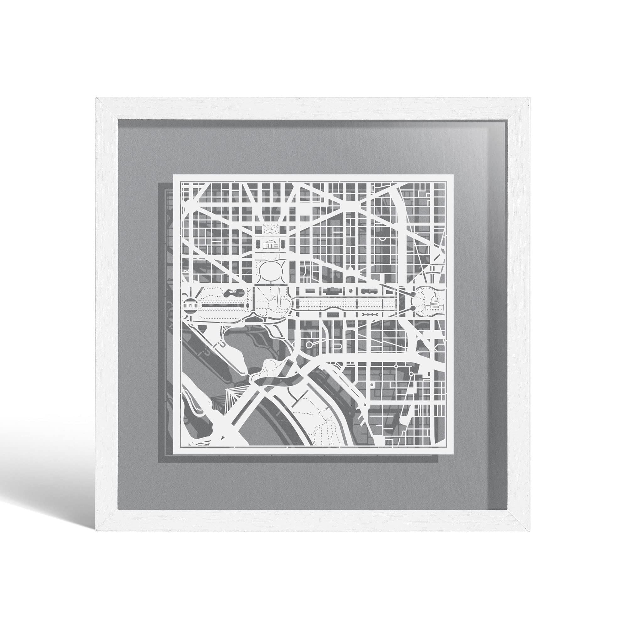 O3 Design Studio Washington D.C. Cut Map Framed, White map, White Frame ...