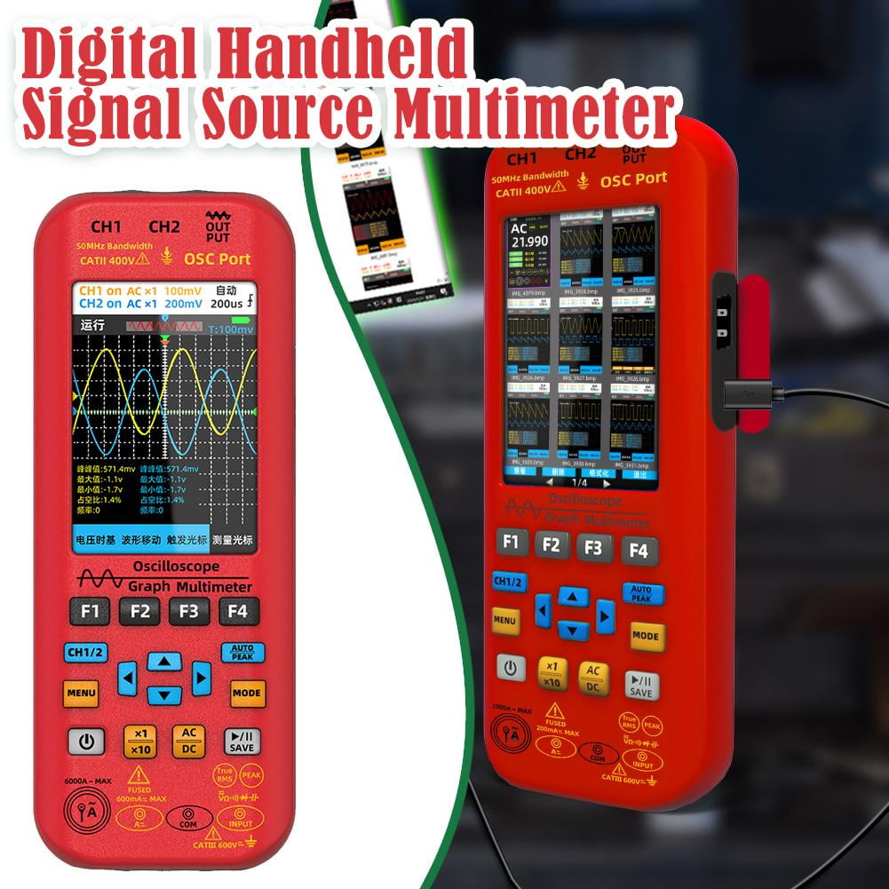 O9O9 Digital Handheld Dual Channel 50MHz Oscilloscope Signal Source Multimeter Graphic Table ...