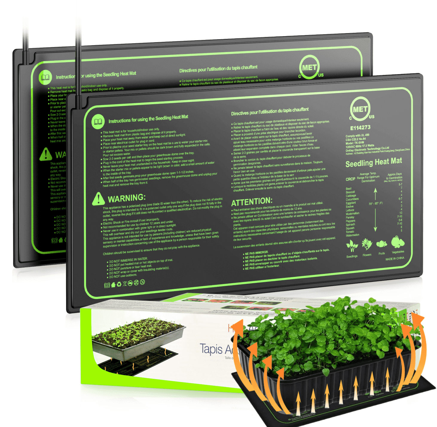 OAENAU 2 Pack Seedling Heat Mat 10" x 20" MET Standard, Durable ...