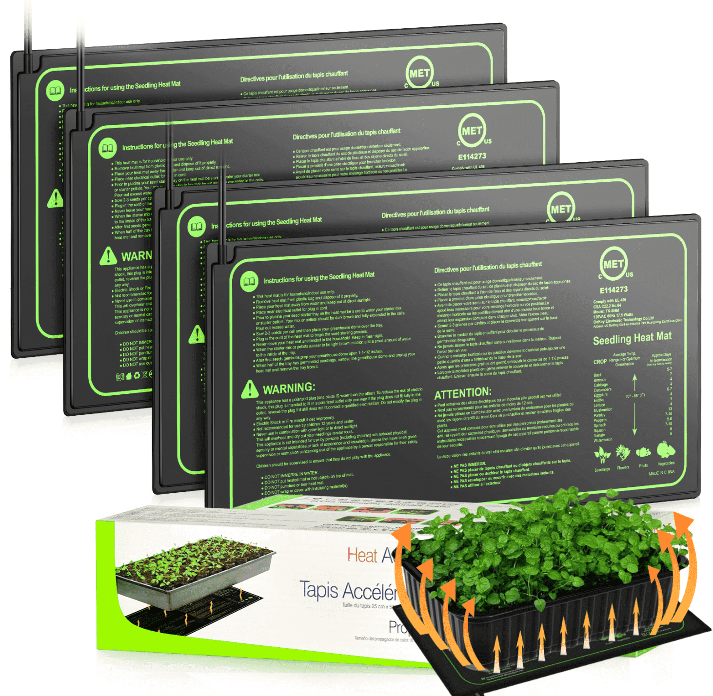 OAENAU 4 Pack Seedling Heat Mat 10" x 20" MET Standard, Durable ...