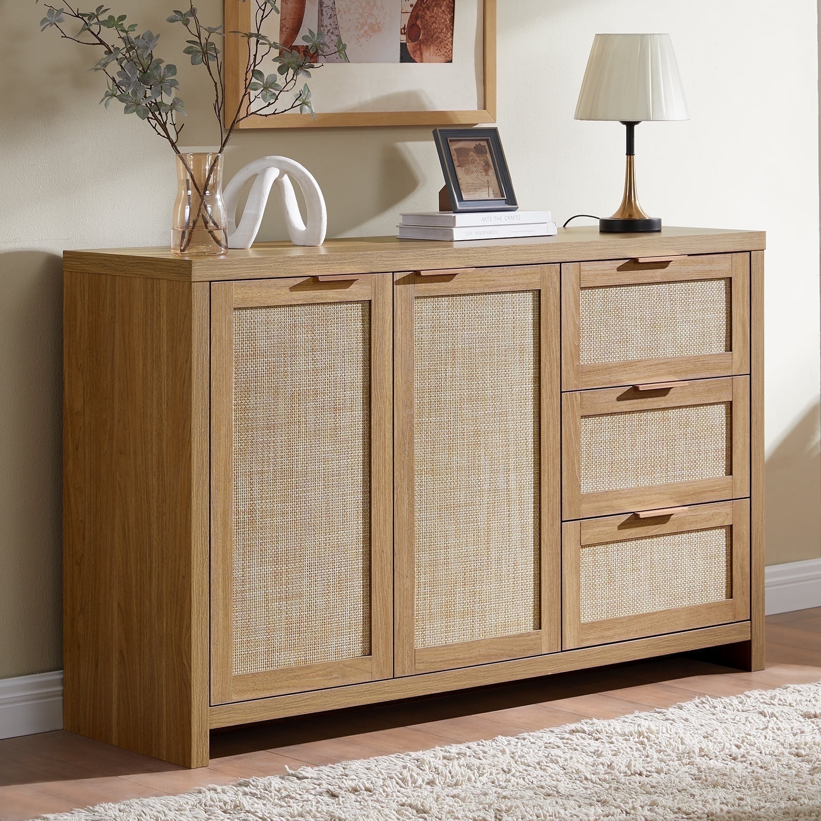 OAKHAM Modern Farmhouse Storage Console, Boho Sideboard Buffet Cabinet ...