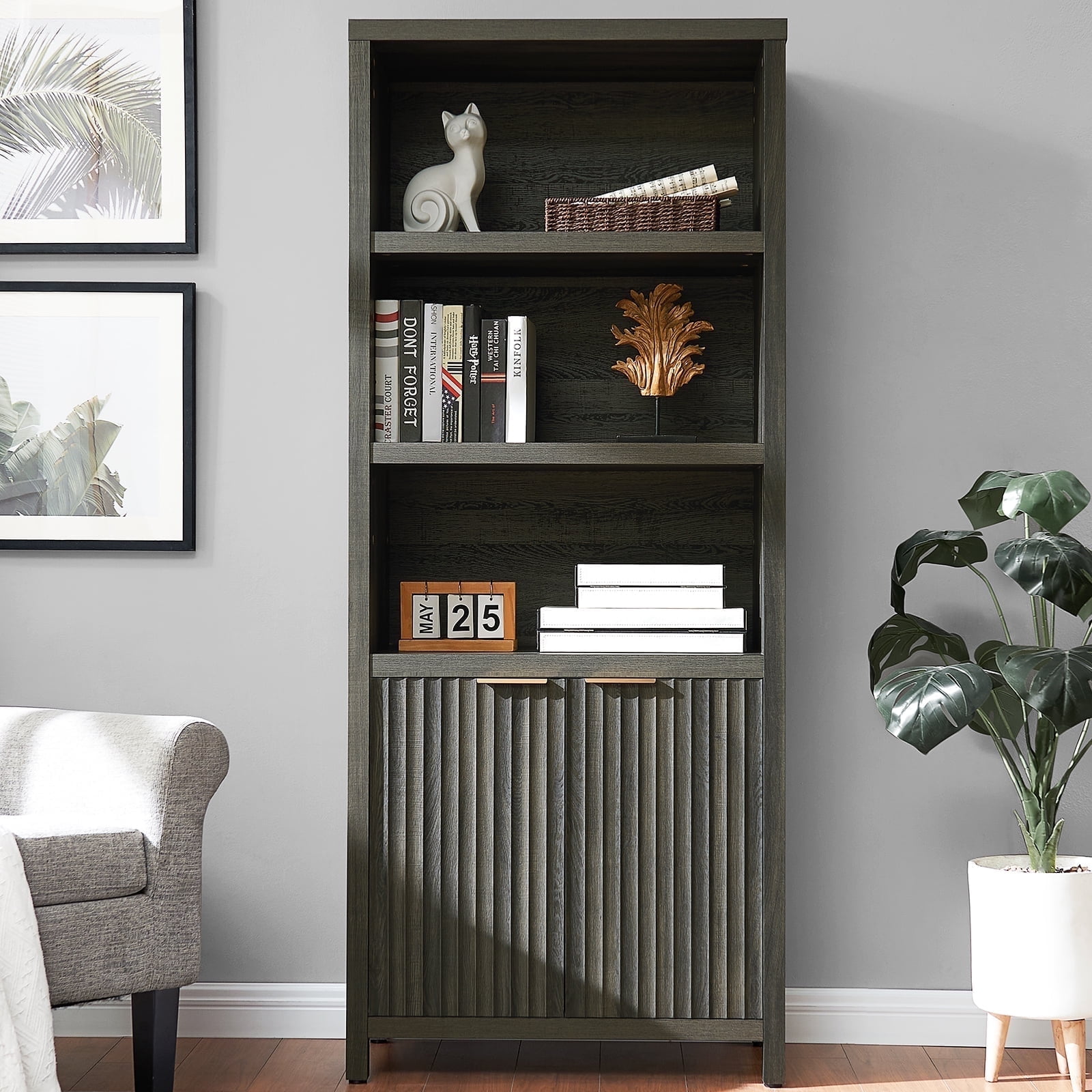 OAKHAM 5 Shelf Bookcase with Doors, 71" Tall Bookshelf with Storage ...