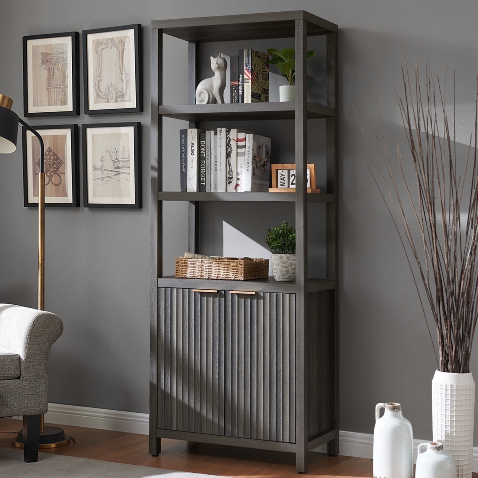 OAKHAM 5 Shelf Bookshelf with Doors, 71" Tall Bookcase with Storage ...