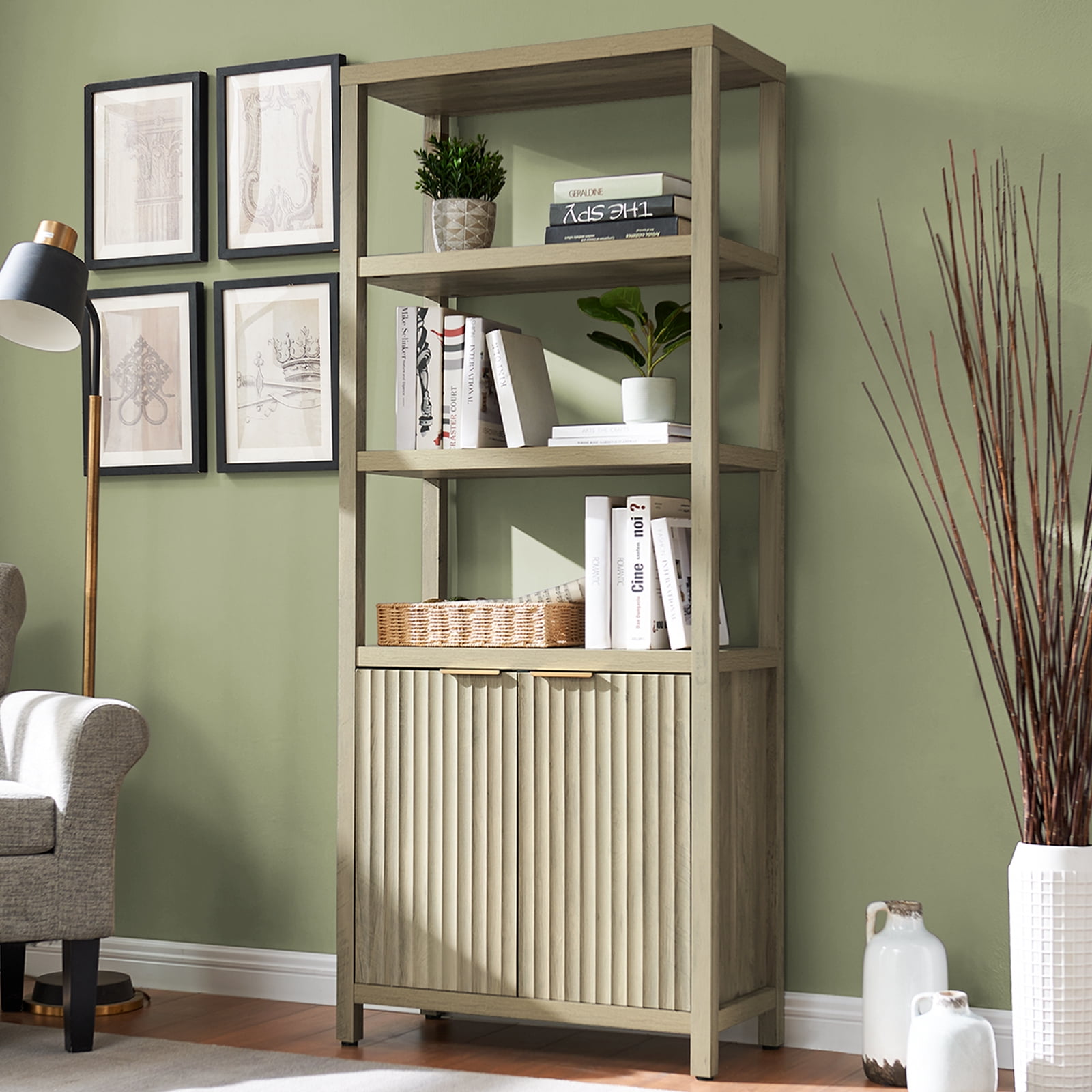 "OAKHAM Office Shelves Bookcase, 5-Tier Bookshelf with Fluted Doors ...
