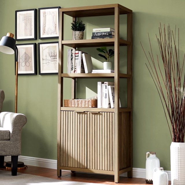 OAKHAM 5 Shelf Bookshelf with Doors, 71" Tall Bookcase with Storage ...