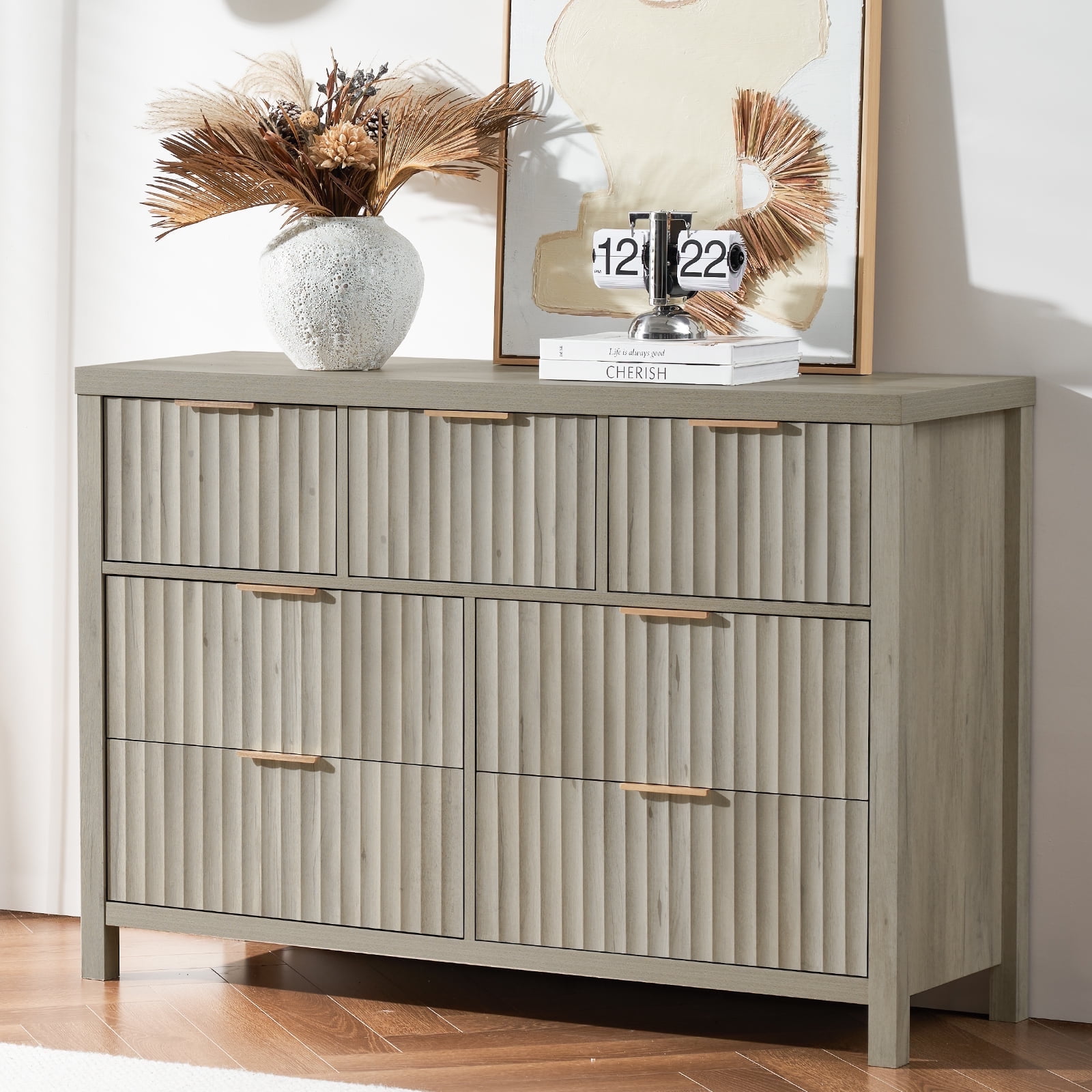 OAKHAM 7 Drawer Dresser, Fluted Wide Chest of Drawers for Bedroom ...
