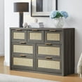 OAKHAM 5 Drawer Wood & Rattan Dresser, Bedroom & Living Room Storage ...