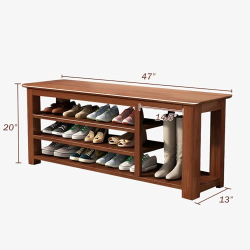 OAKHAM Bamboo Entryway Shoe Storage Bench, Entry Bench with 3-Tier ...